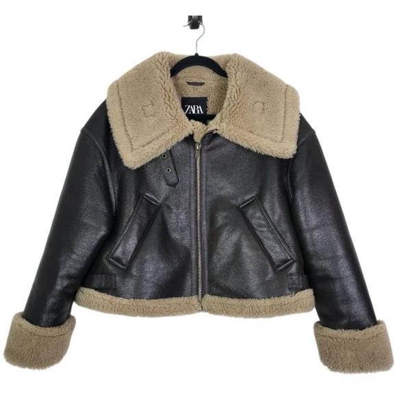 Zara | Jackets & Coats | Nwt Zara Double Faced Shearling Biker Jacket ...